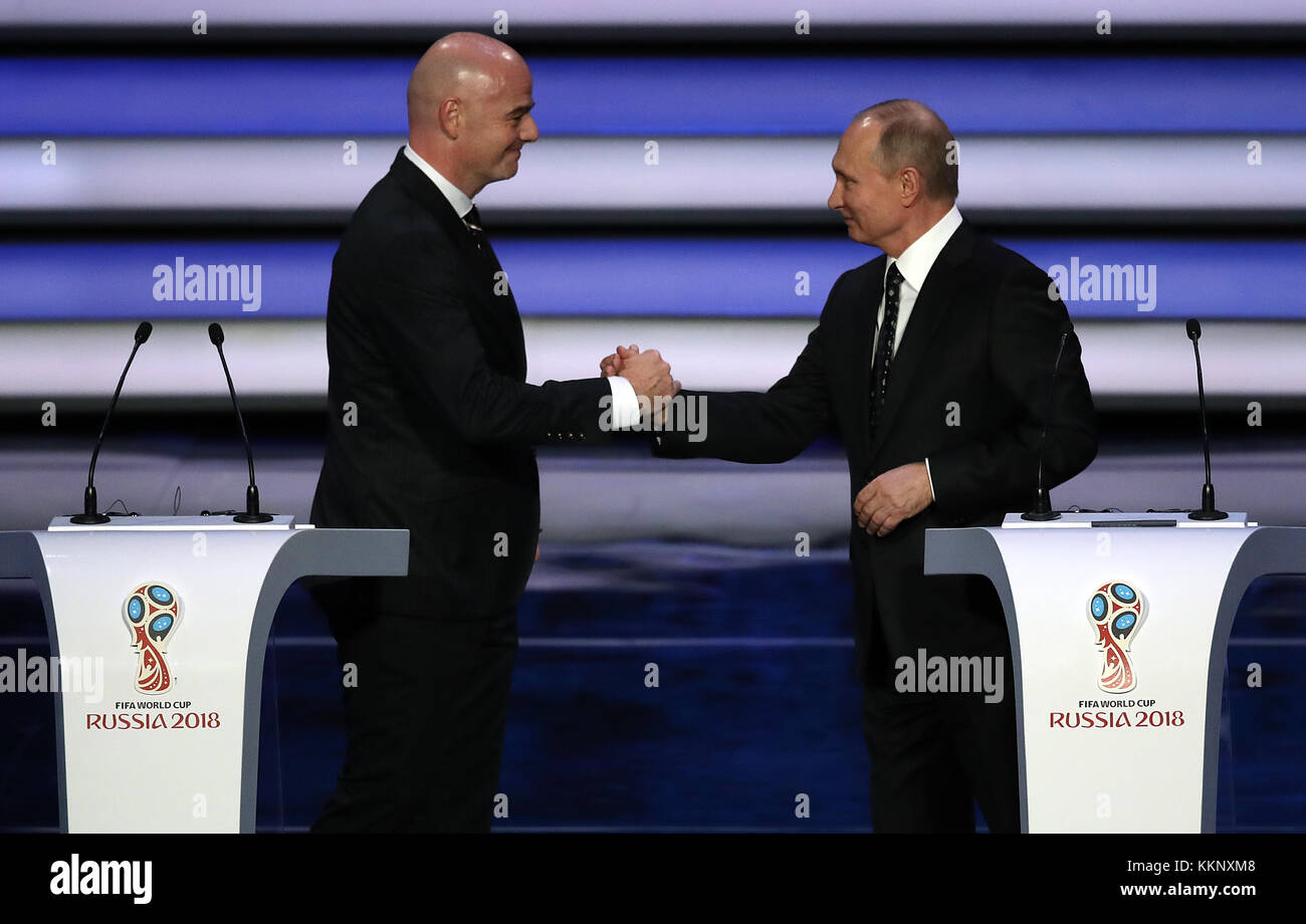 Russian president Vladimir Putin (right) shakes the hand of FIFA ...