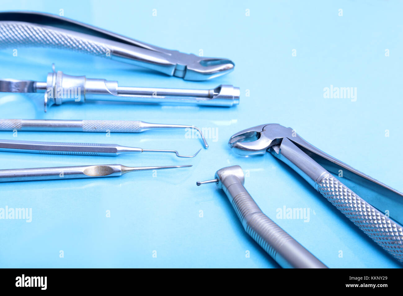 Set of metal medical equipment tools for teeth dental care Stock Photo ...