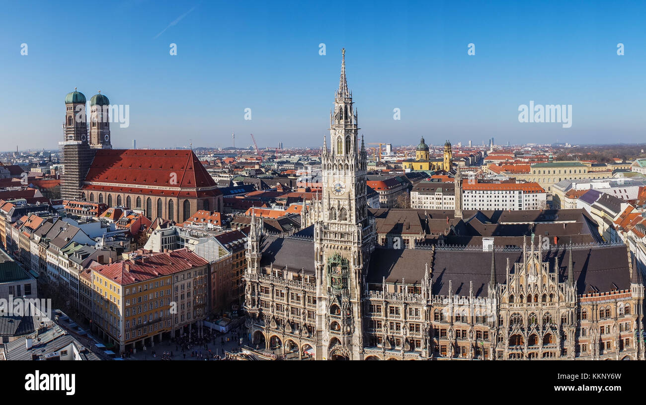 Panorama view of Munich city center showing the City Hall and the ...