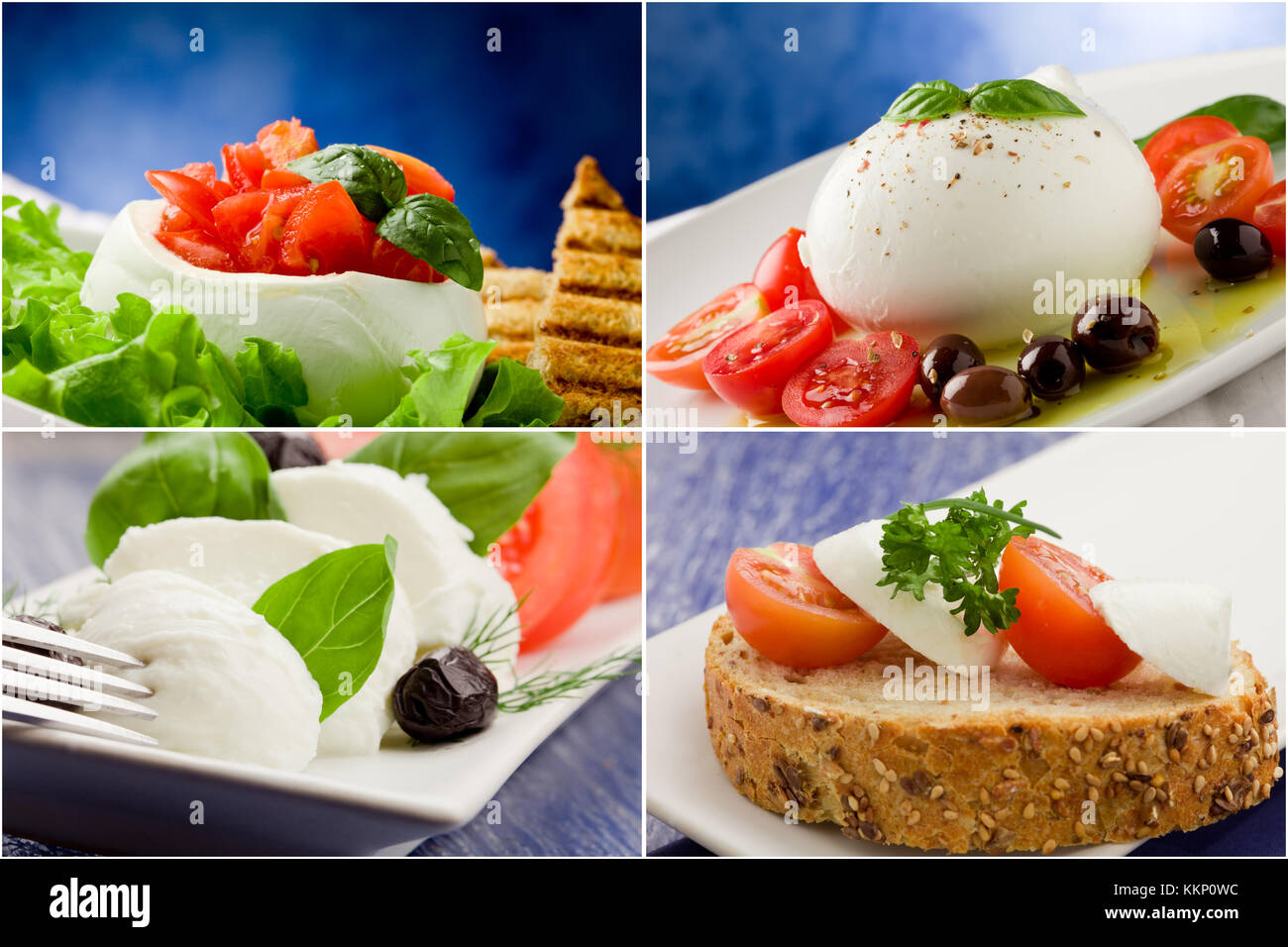 photo of different tomato mozzarella appetizers arranged into a collage ...