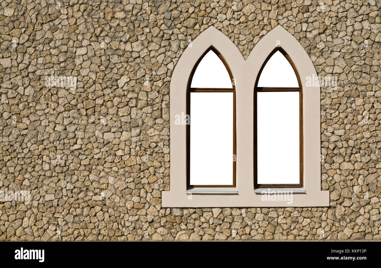 Windows in the ancient stone wall white isolated Stock Photo - Alamy