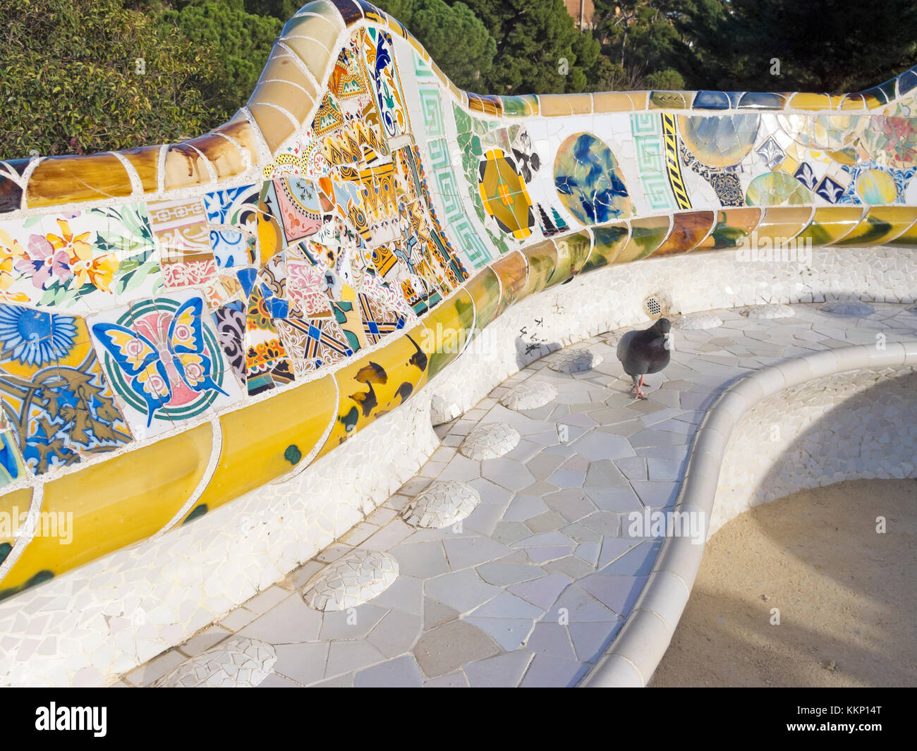 BARCELONA – DEC 27: Mosaic of Park Guell designed by Antonio Gaudi on ...