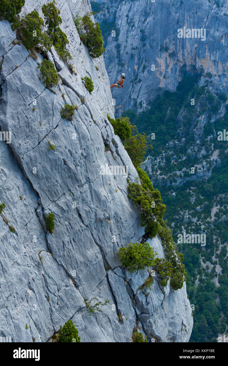 Climbing, Gorges du Verdon Natural Park, Alpes Haute Provence, France ...