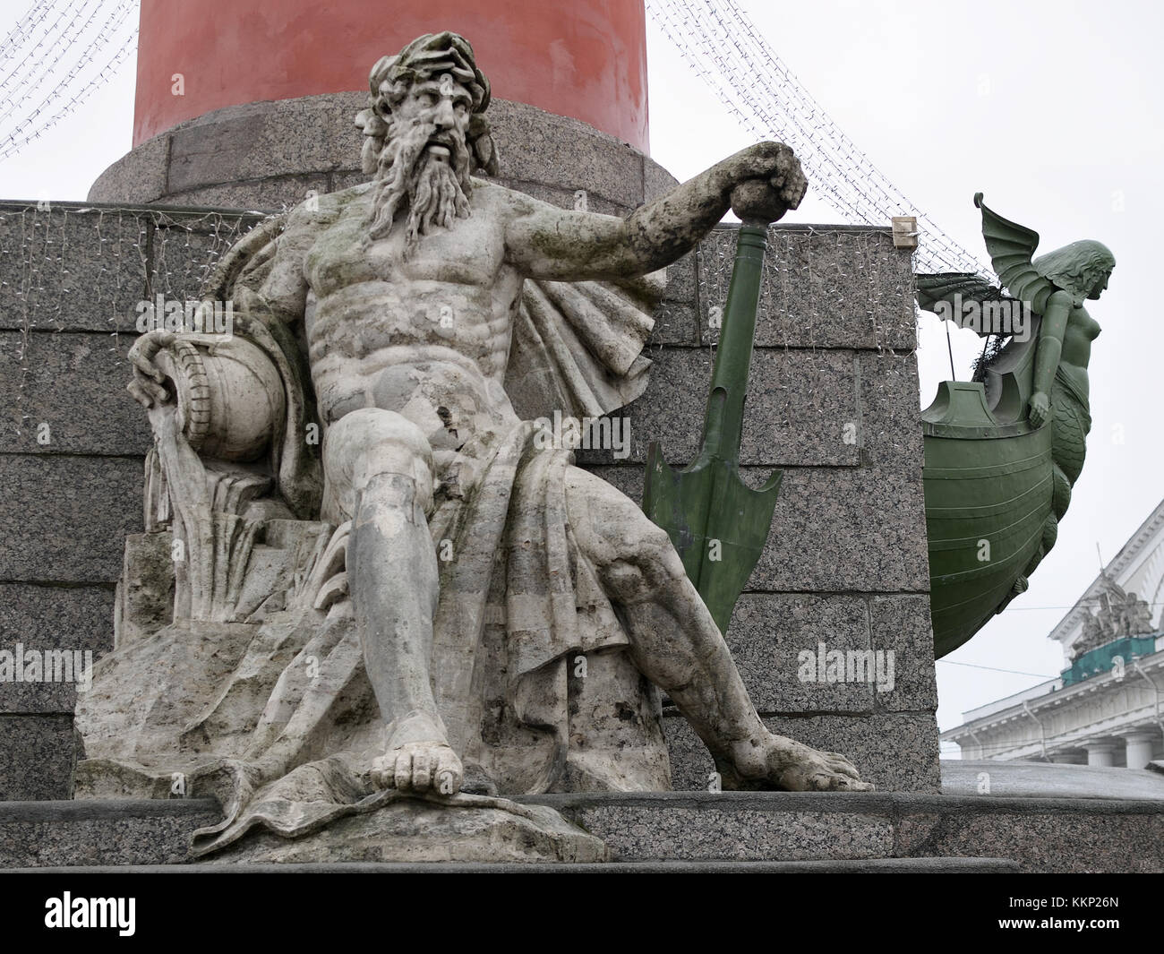 Old sculpture on city lighthouse as a symbol of major rivers Stock ...