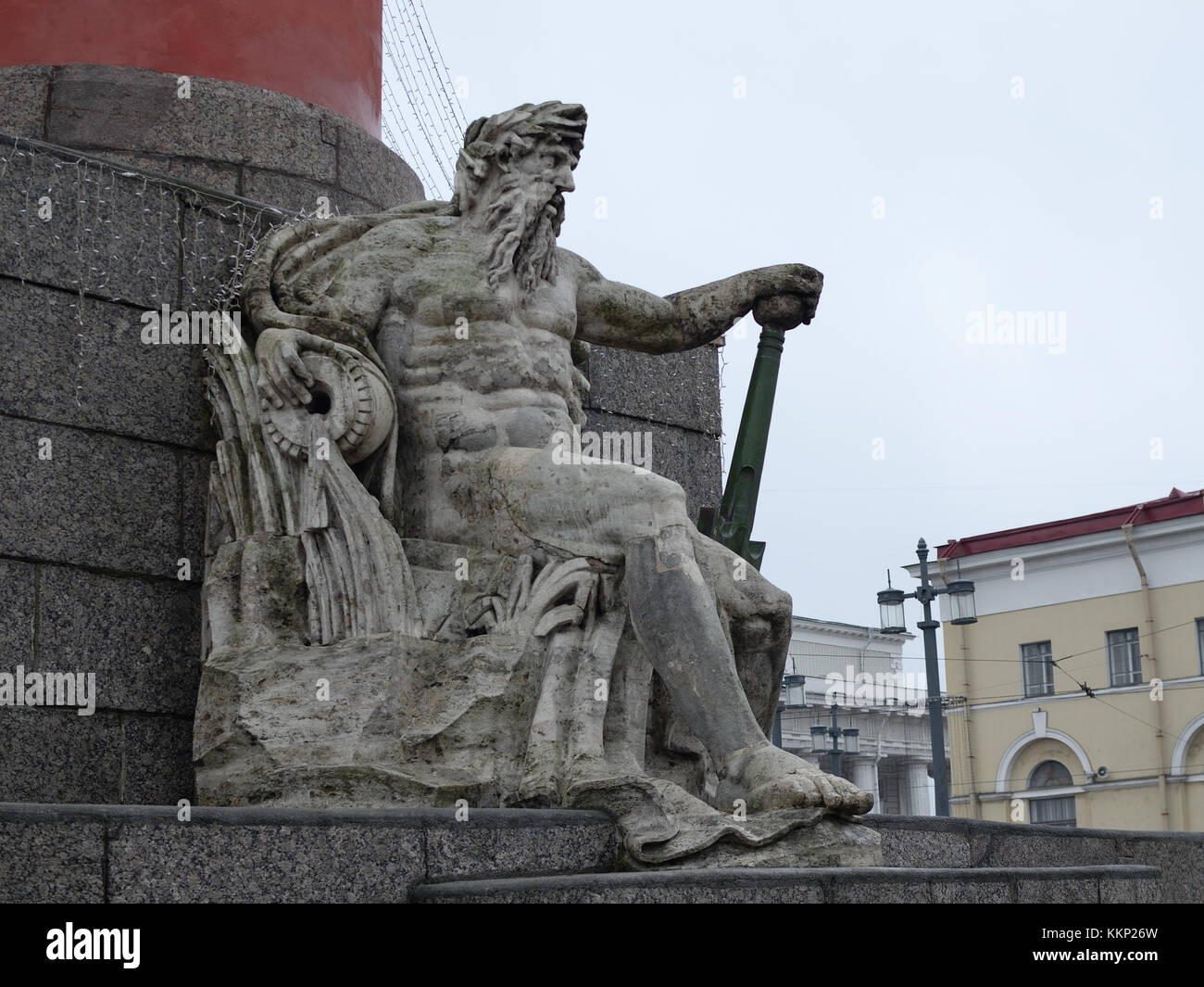 Old sculpture on city lighthouse as a symbol of major rivers Stock ...