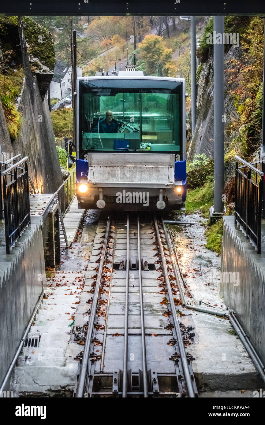 Bergen, Norway - October 2017 : The Floibanen funicular arriving at the ...