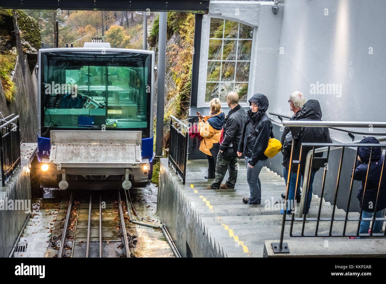 Bergen, Norway - October 2017 : Passengers awaiting the Floibanen ...