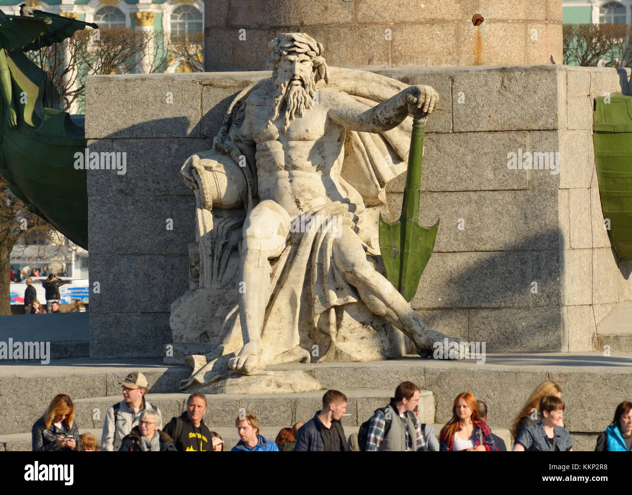 Russia.Saint-Petersburg.Old sculpture on city lighthouse as a symbol of ...