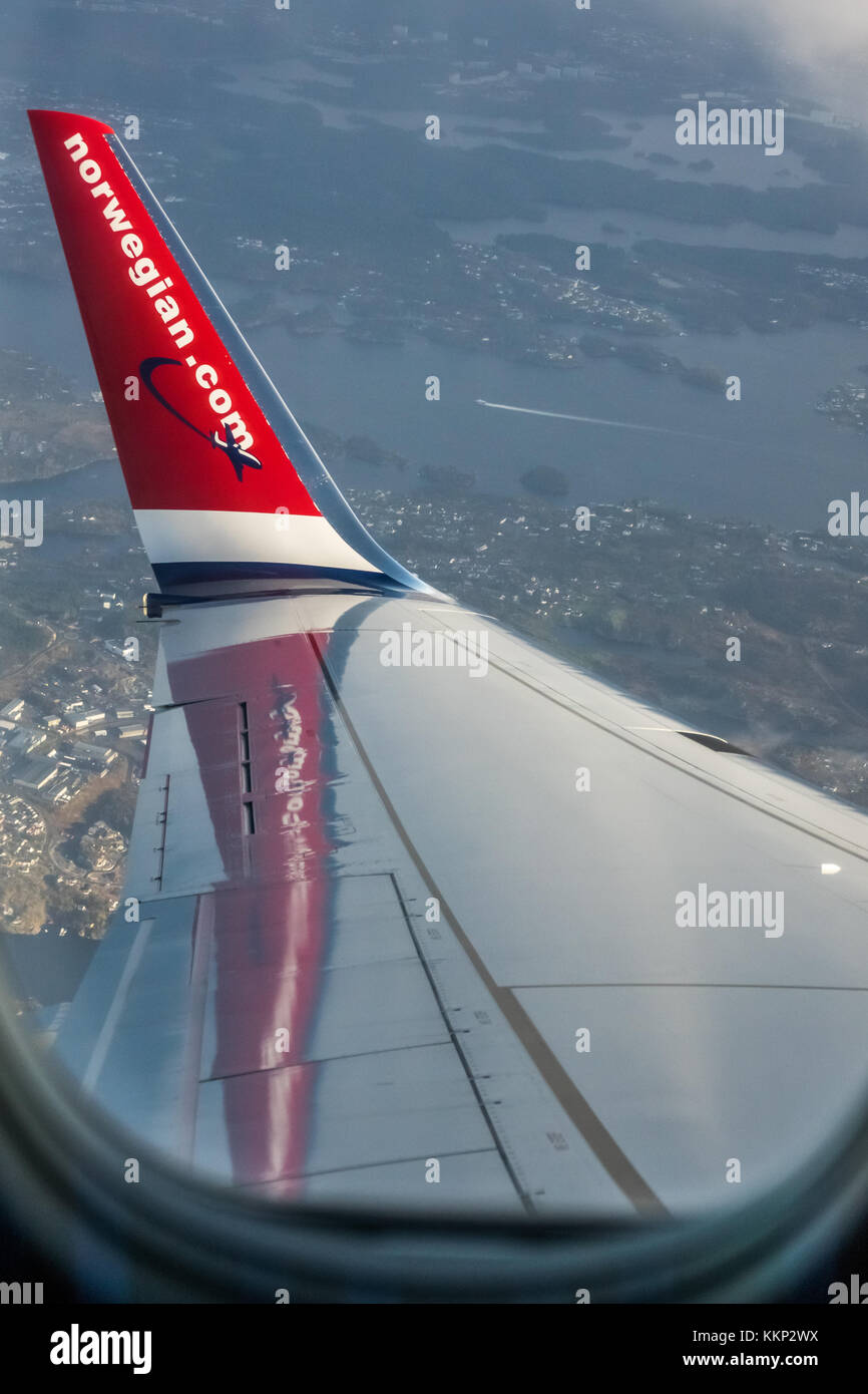 Bergen, Norway - October 2017 : Norwegian plane winglet seen from the ...