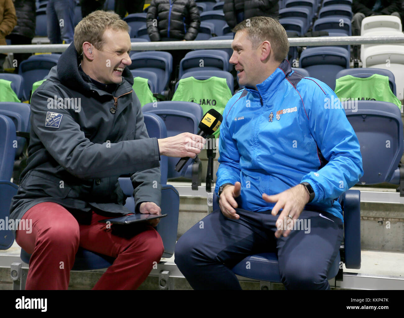 Fylde's manager Dave Challinor chats with bbc's Dan Walker before the ...