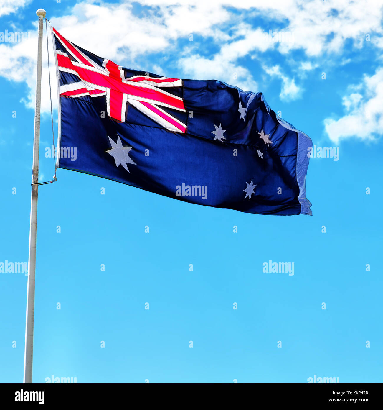 australia in the clear sky the waving flag Stock Photo - Alamy