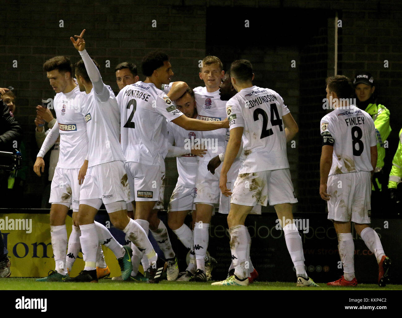 Fylde players celebrate the Danny Rowe scoring from the penalty spot ...