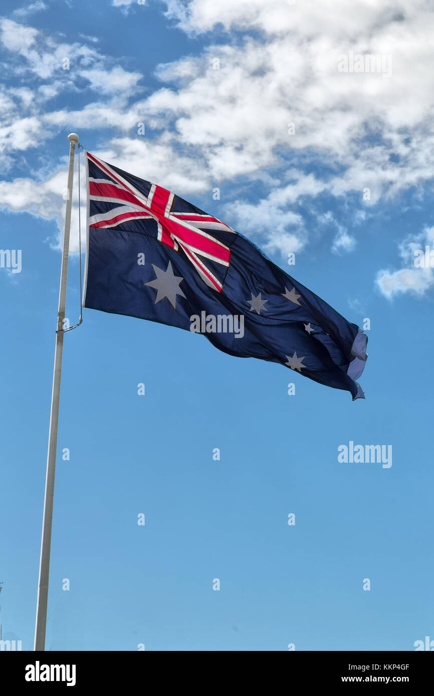 australia in the clear sky the waving flag Stock Photo - Alamy