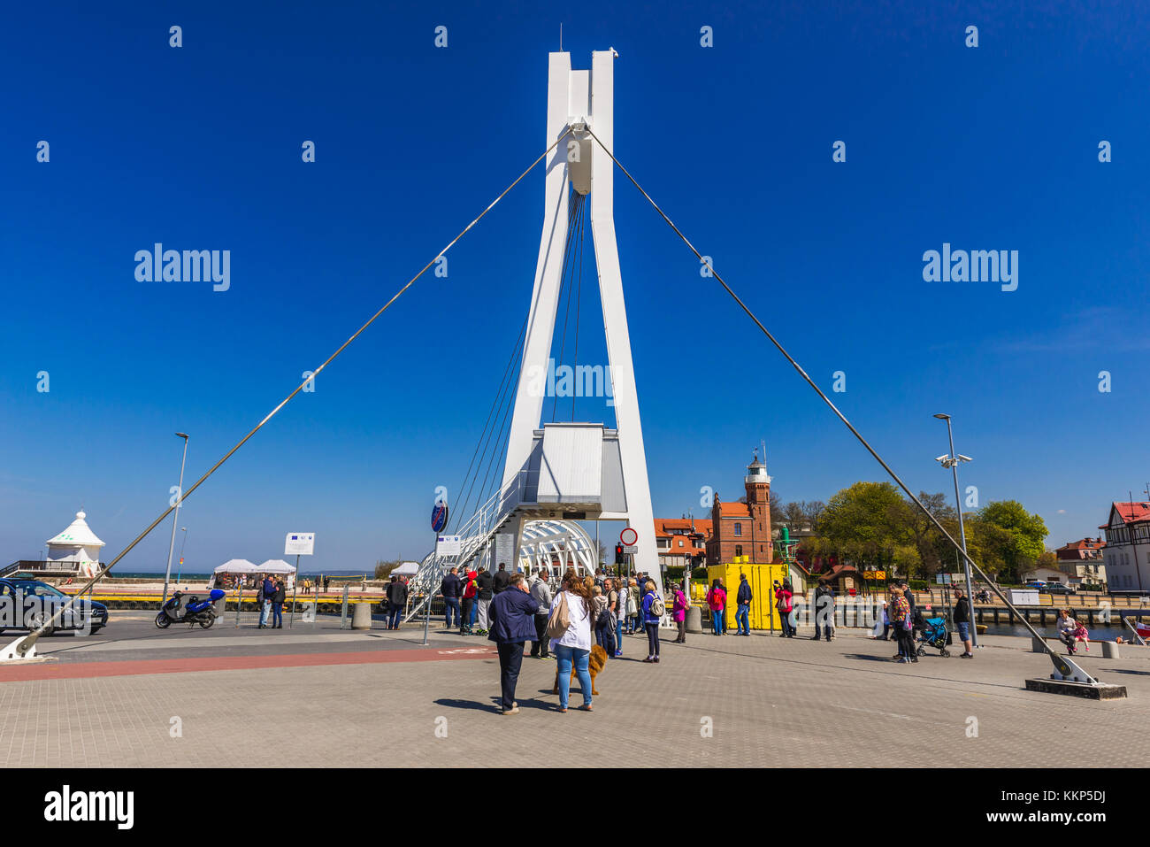 Movable footbridge over port channel of Slupia river mouth in Ustka ...