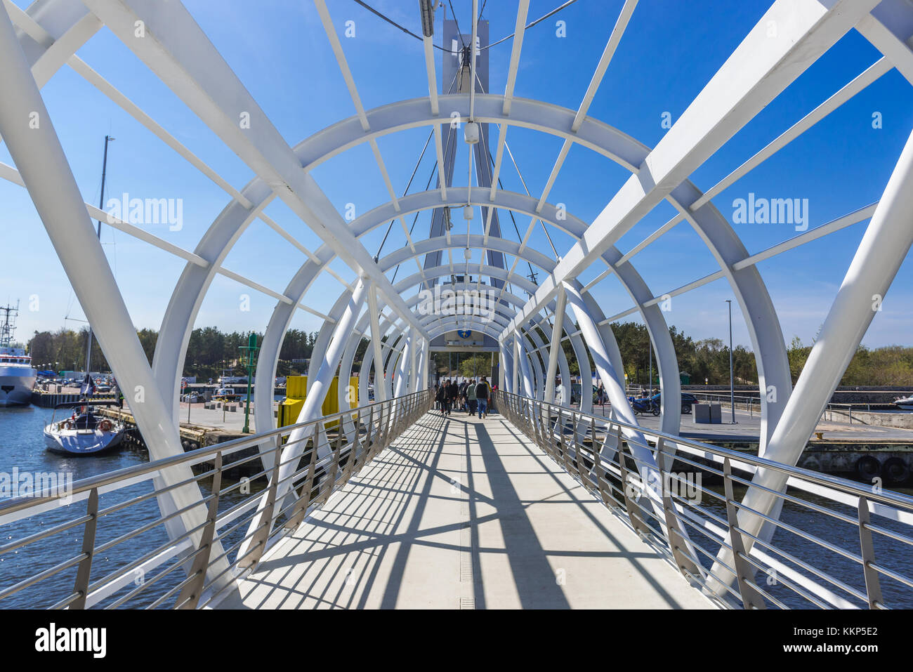 Steel movable footbridge over port channel of Slupia river mouth in ...