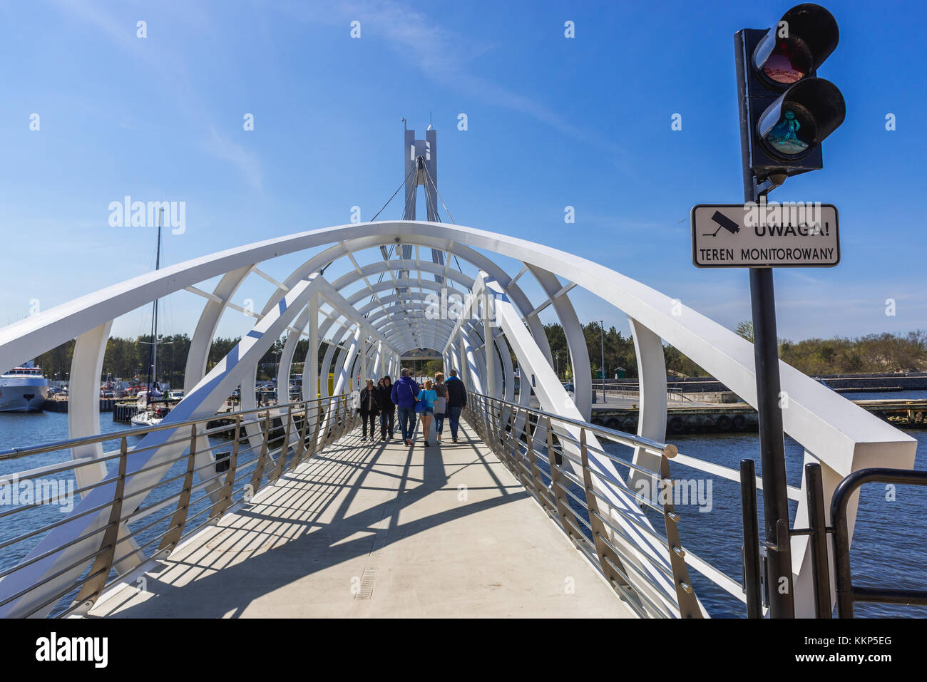 Steel movable footbridge over port channel of Slupia river mouth in ...