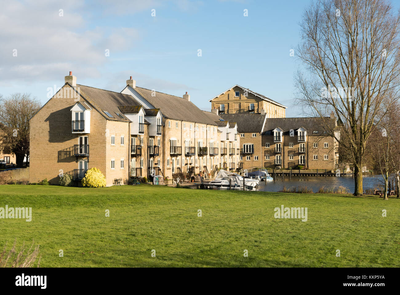 Houses and he old river mill building at St Ives Cambridgeshire UK ...