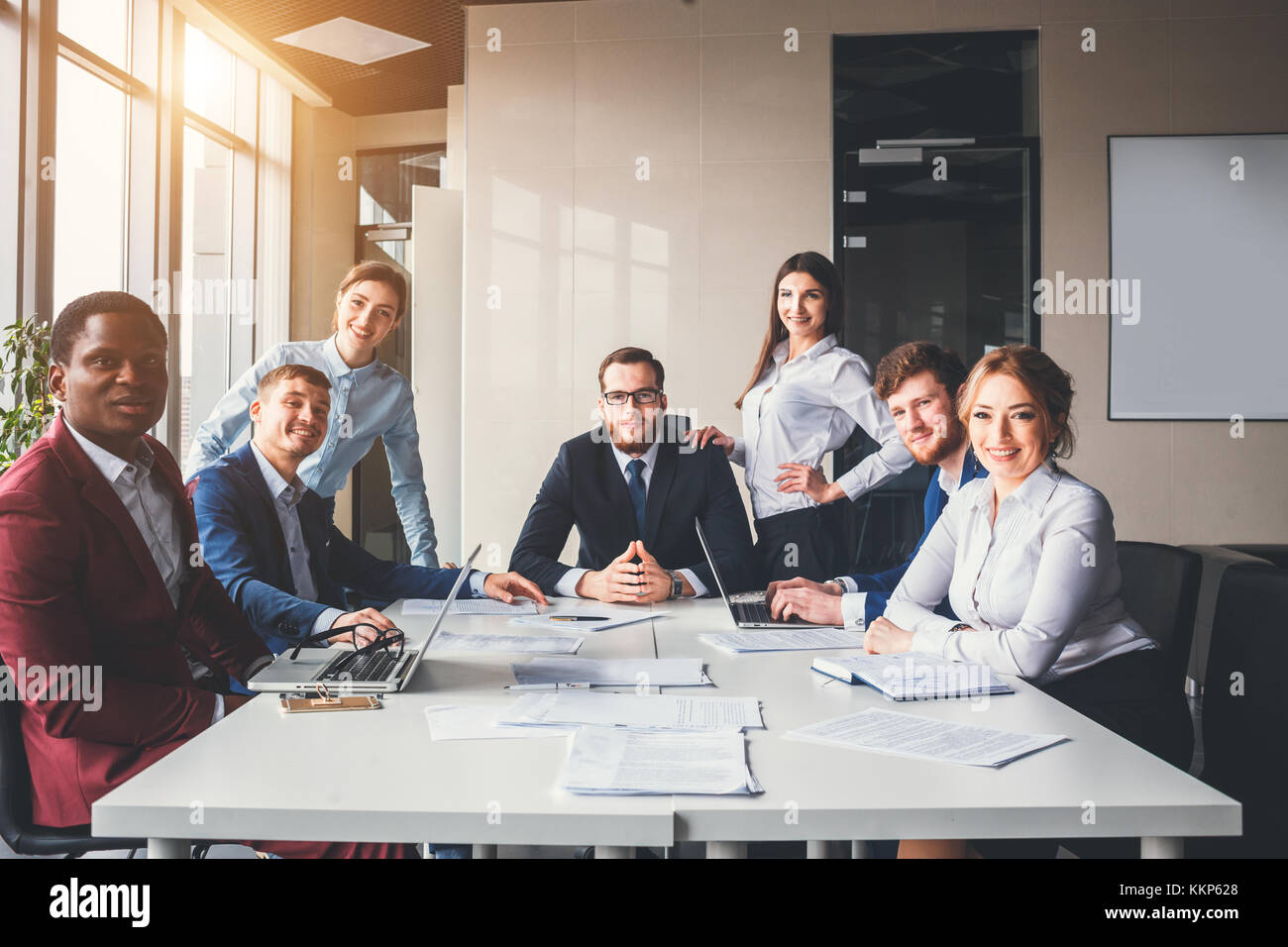 Portrait Of Multi-Cultural Office Staff Standing In Lobby Stock Photo ...
