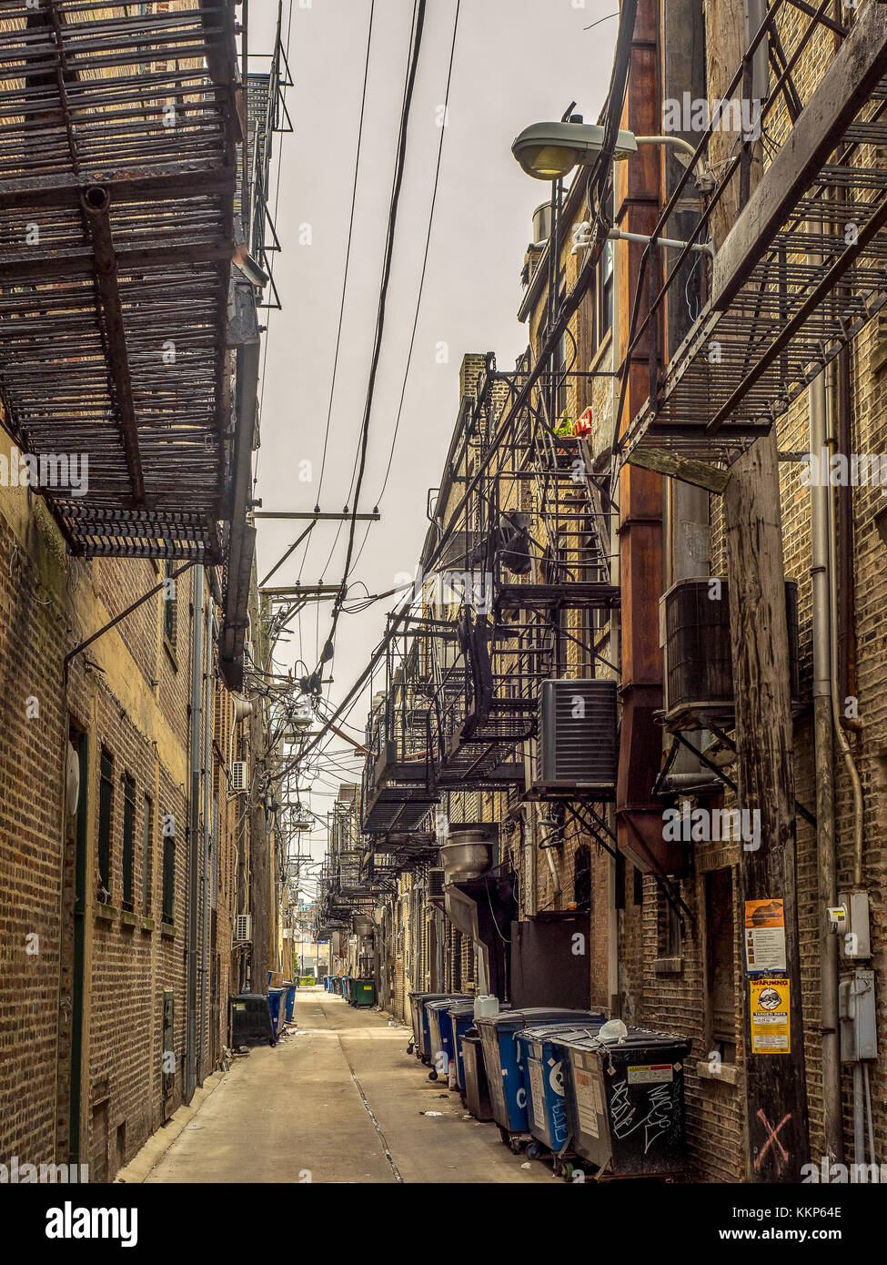Back alley with rat warnings - Chicago Chinatown Stock Photo - Alamy