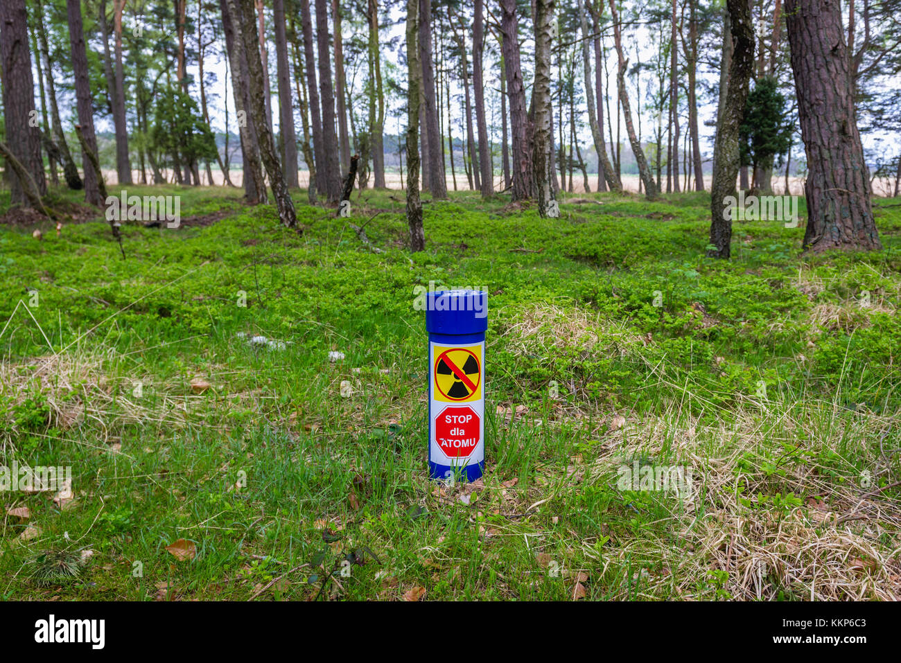 "Stop for atom" (nuclear energy) sign in forest between Lubiatowo and ...