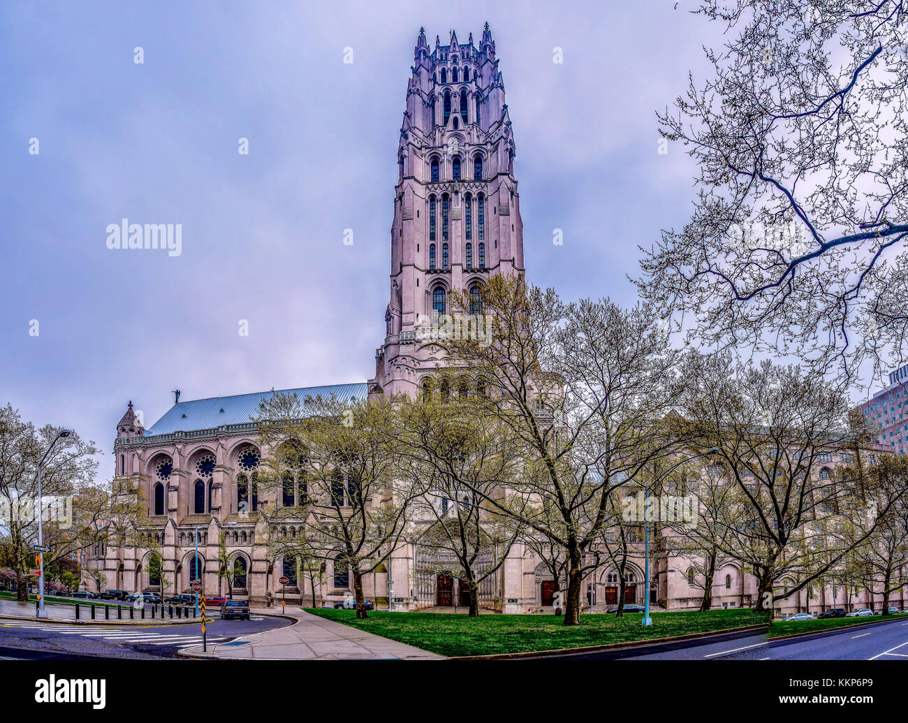 Storied, picturesque Gothic church with vivid stained-glass windows ...