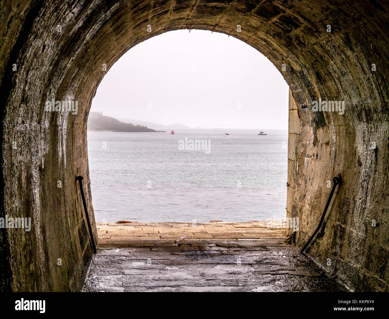 View from the Victualling Yard to Drakes Island off Plymouth Hoe - with ...