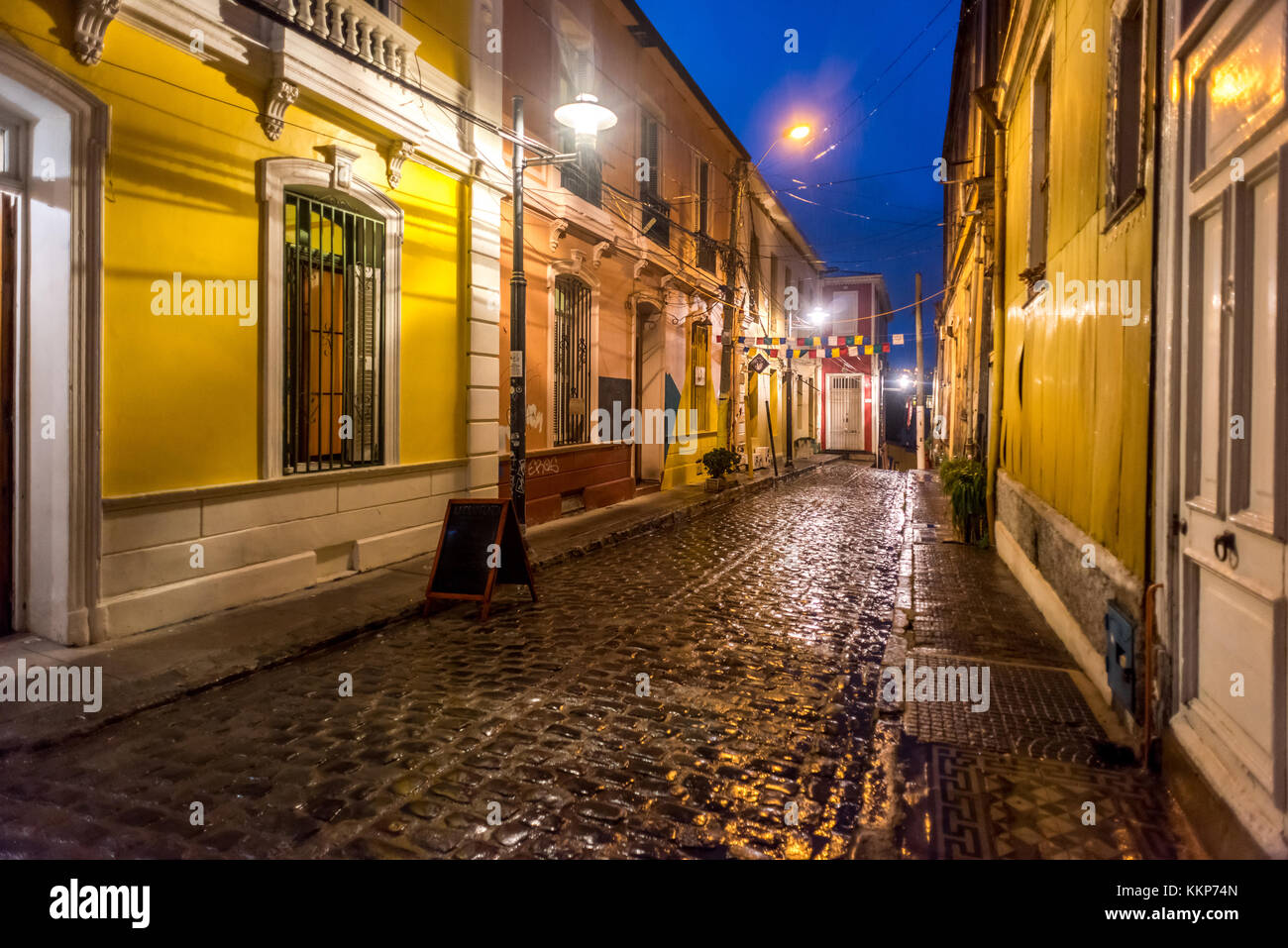 Street scene at night in Valparaiso, Chile Stock Photo - Alamy