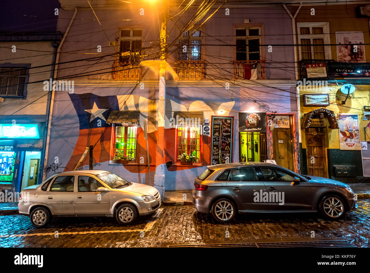 Street scene at night in Valparaiso, Chile Stock Photo - Alamy