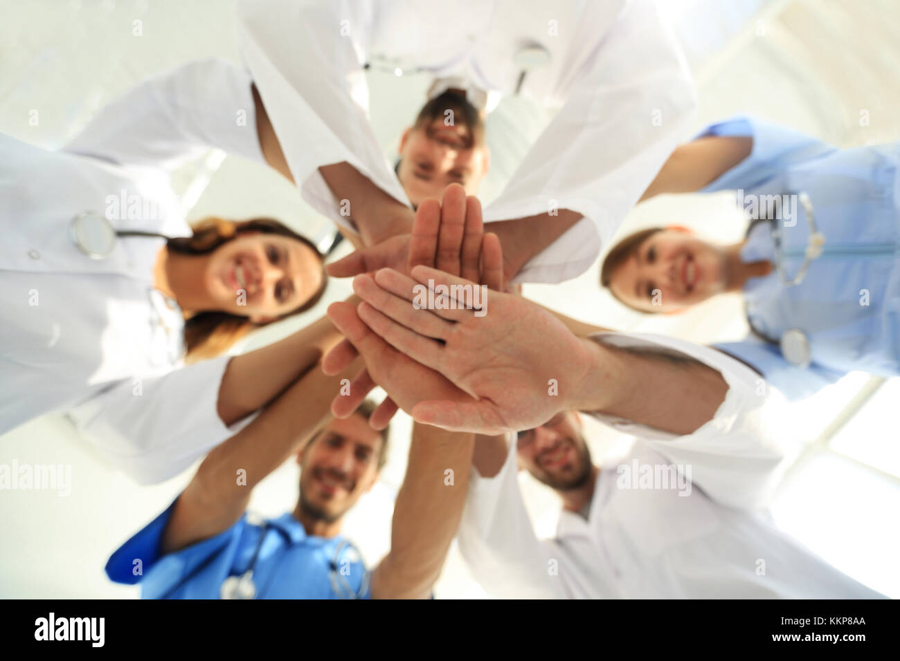 bottom view. close up of a doctors folded their hands together Stock ...