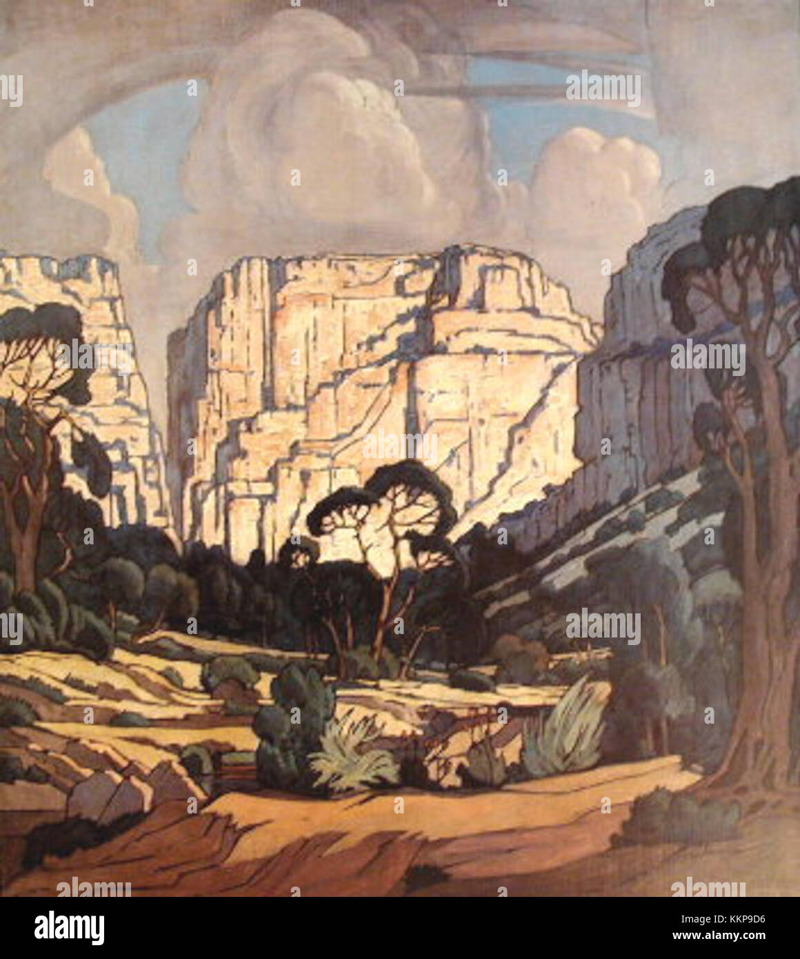 The painting 'Rustenburgkloof' by South African artist Jacob Pierneef ...