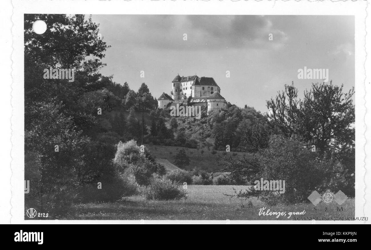 This postcard features Velenje Castle, located in Slovenia. The castle ...