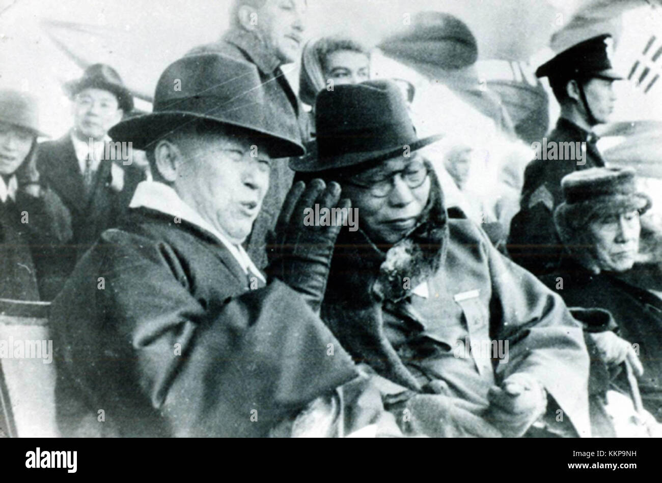 A photograph from December 13, 1945, featuring Rhee Syngman, the first ...