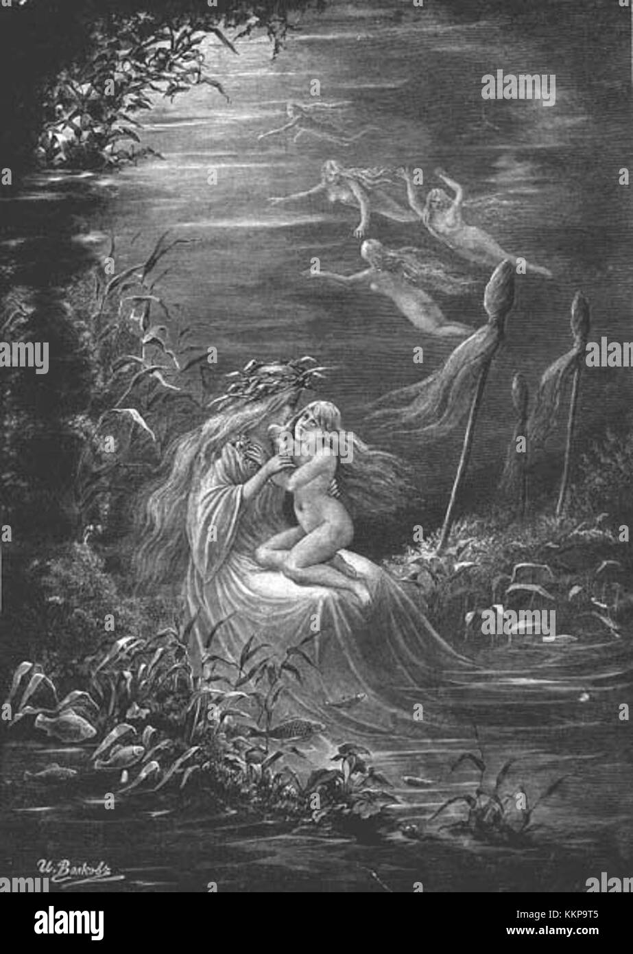 Rusalka, a Slavic mythical water spirit, is depicted with her daughter ...