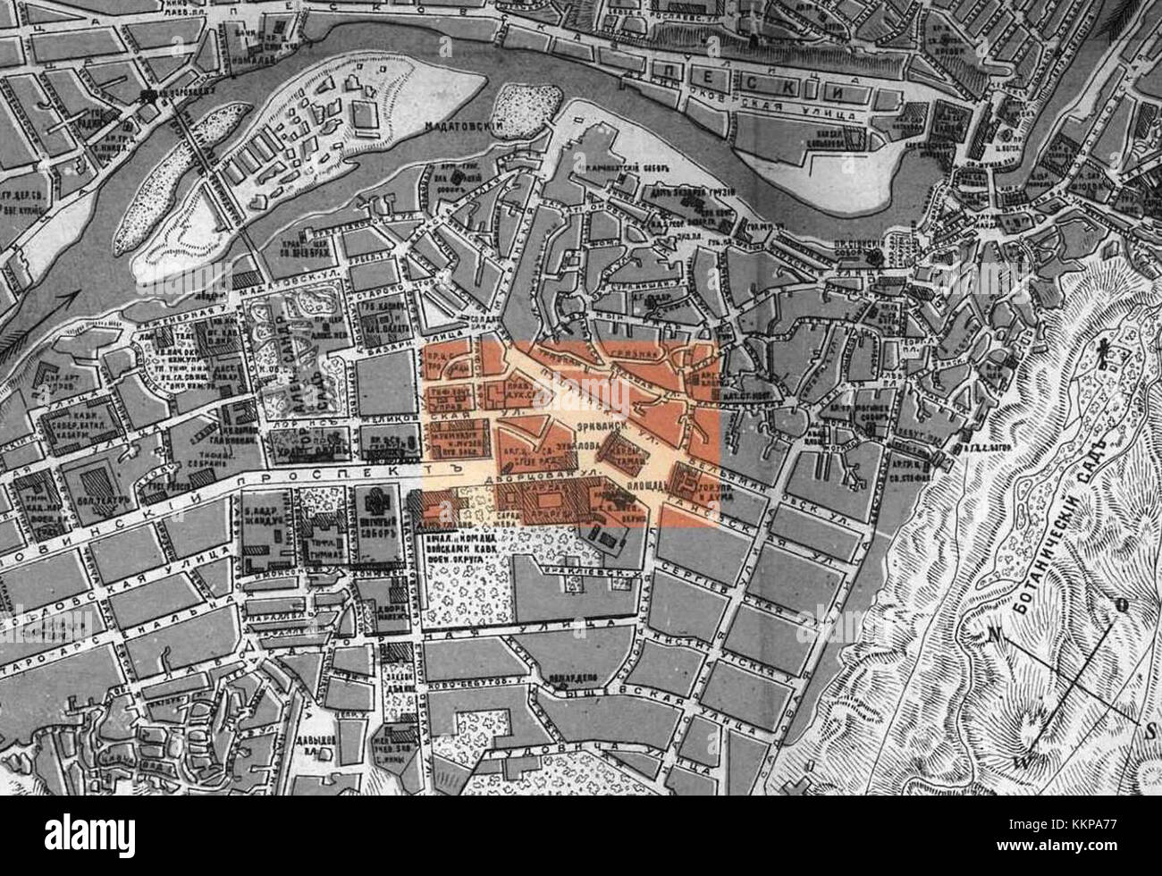 The Tiflis map from the 1913 Moskvich guide provides a detailed view of ...