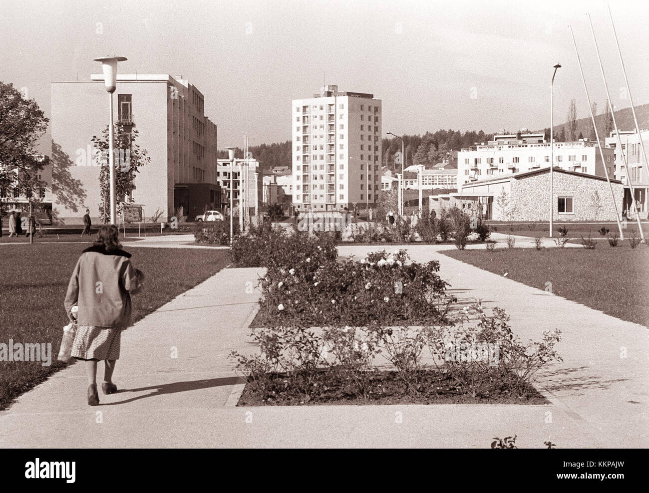 This image shows a scene from Velenja, Slovenia, from 1961, reflecting ...