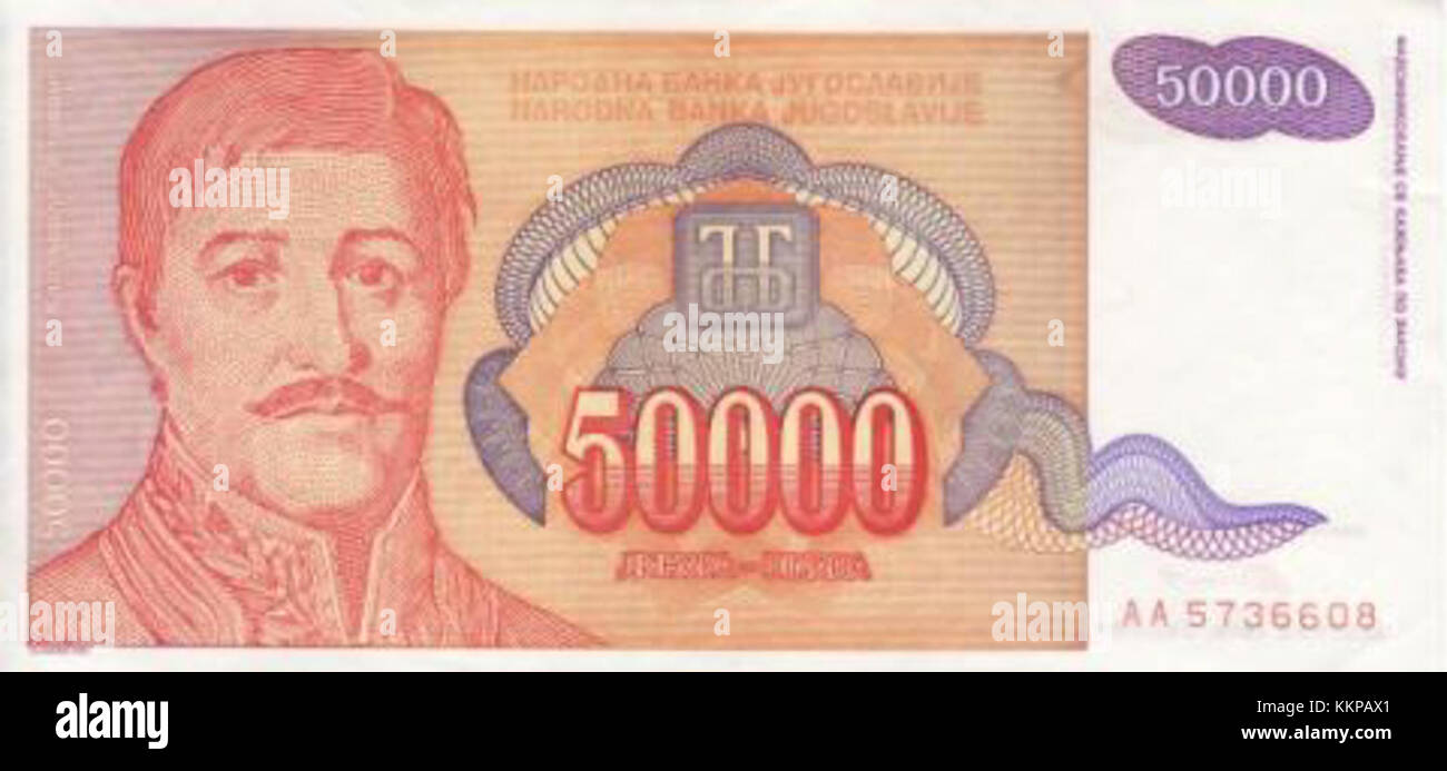 The 50,000 dinar note from 1994 is a banknote from Yugoslavia, notable for its historical and ...