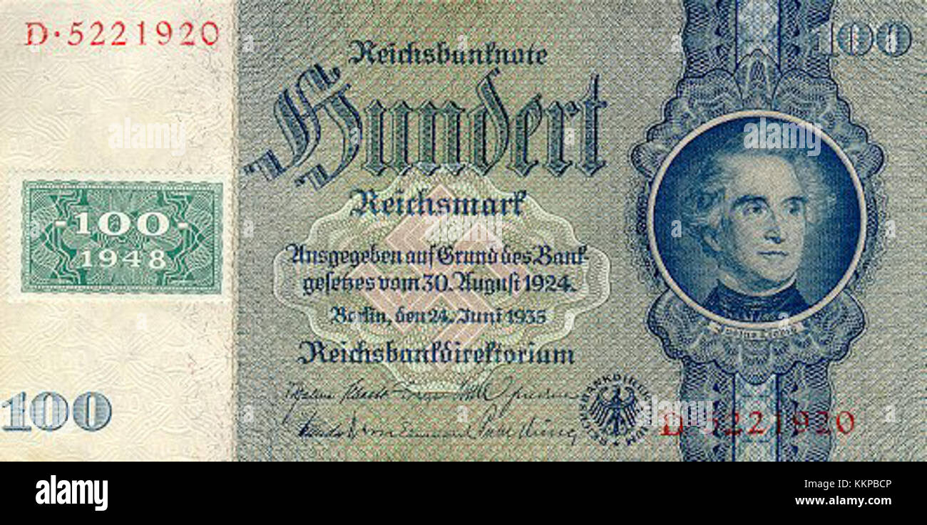 100 Reichsmark stamp, a historical currency note from Nazi Germany ...