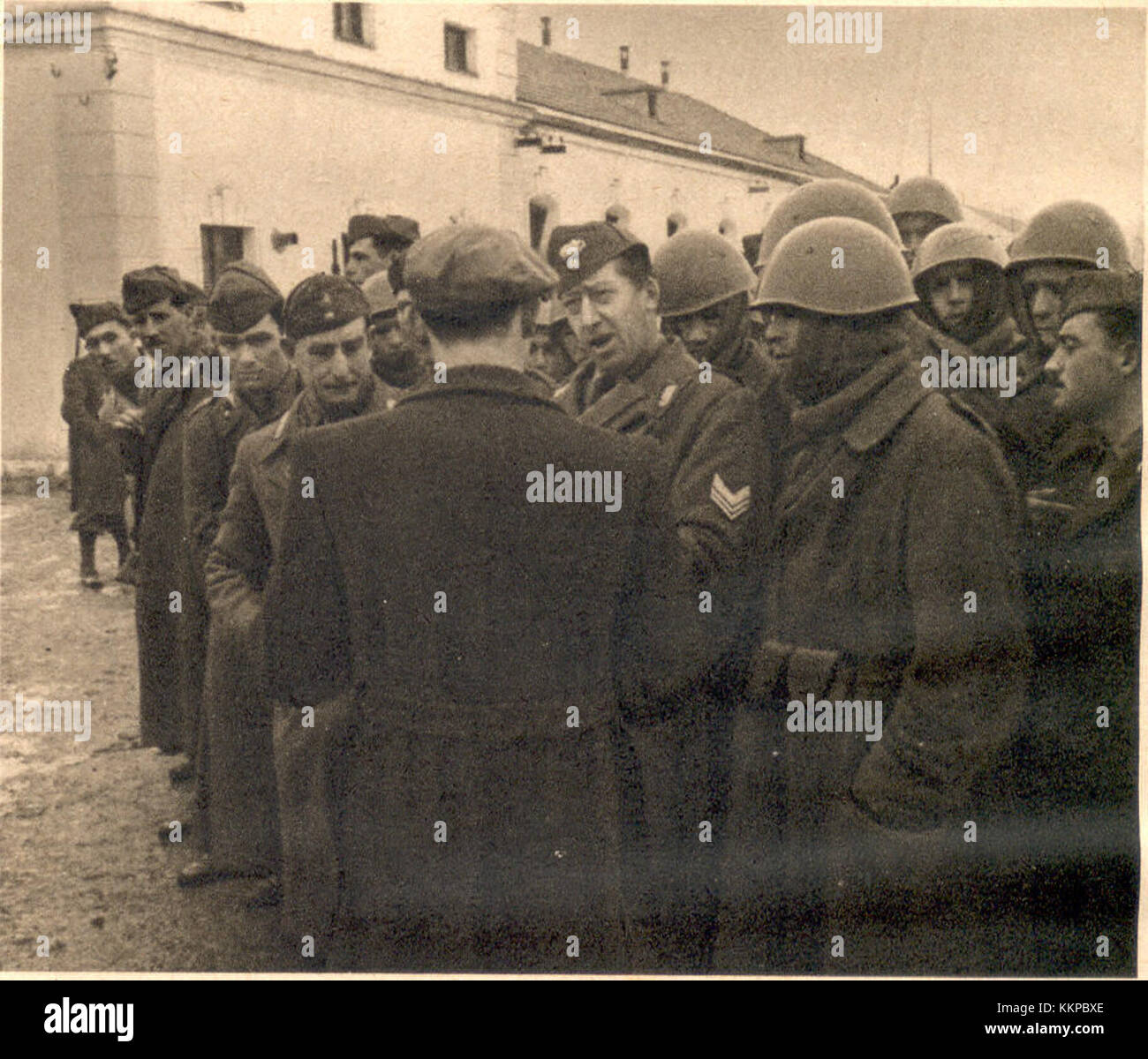 A historical photograph from 1942 depicting Italian military ration ...