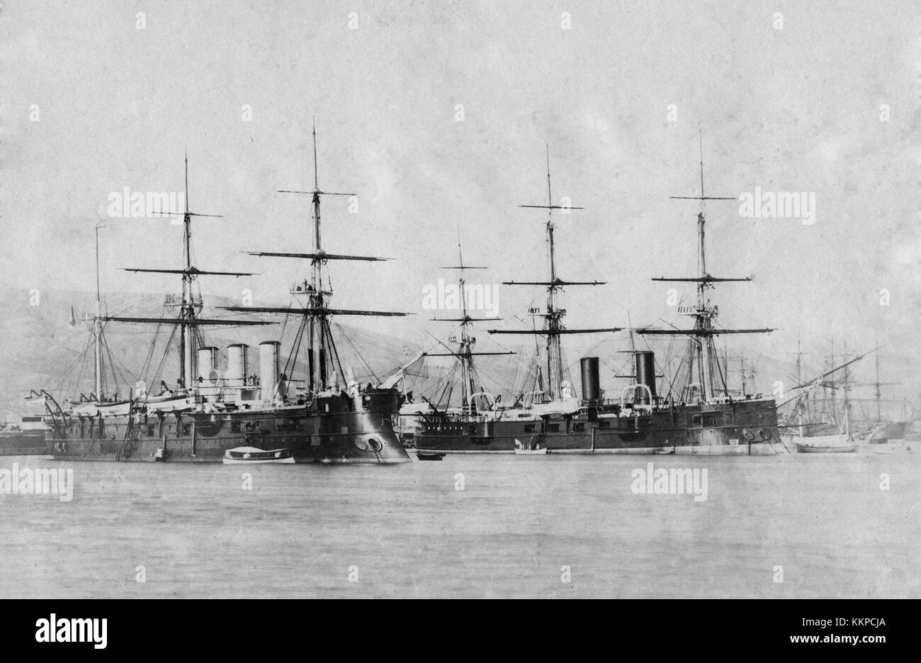 The photograph from the 1880s-1890s shows the ships Pamyat' Azova and ...