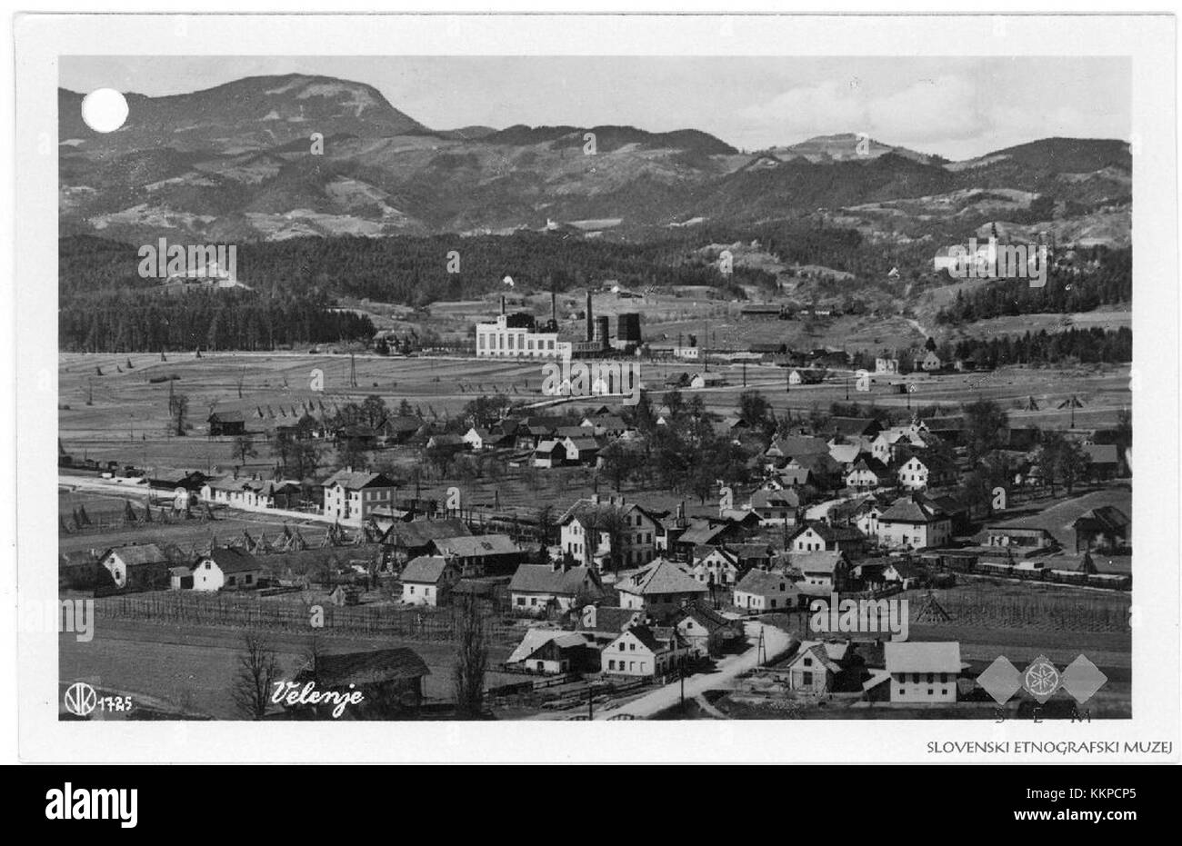 A vintage postcard depicting the town of Velenje, Slovenia, showcasing ...