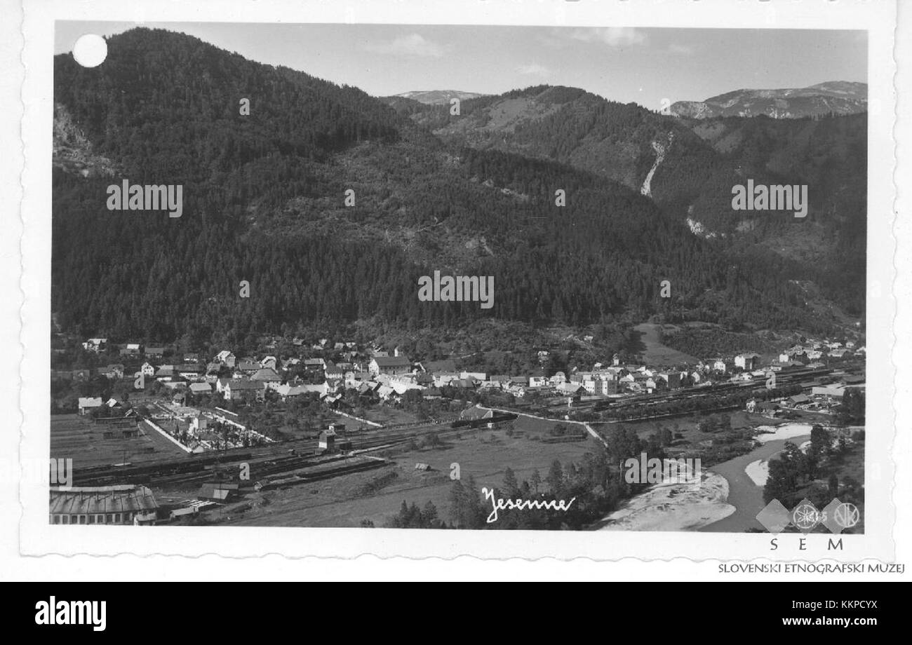 This vintage postcard showcases the town of Jesenice, a city in ...