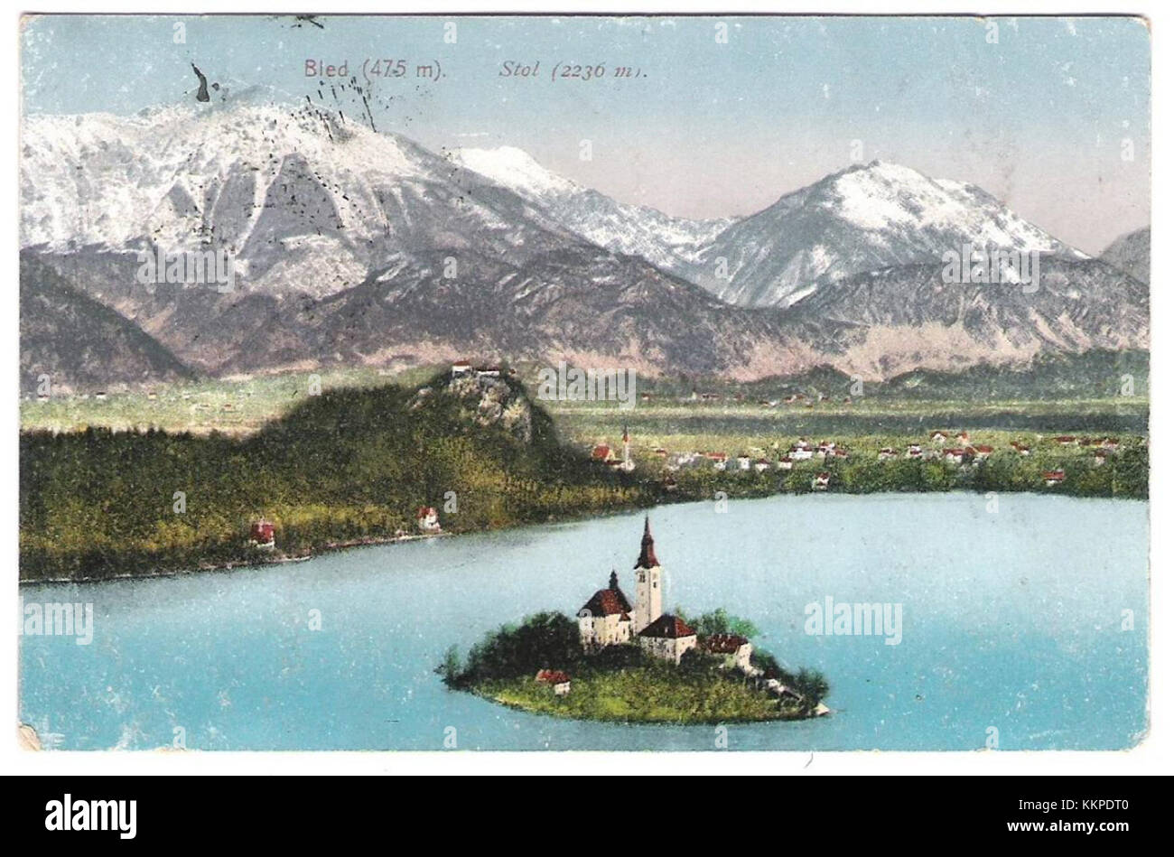 This 1922 postcard captures an image of Bled, a scenic location in ...
