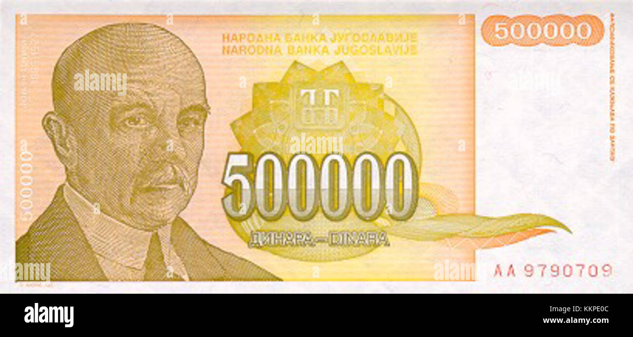 The 500,000 Dinara banknote, issued in 1994, represents a significant ...