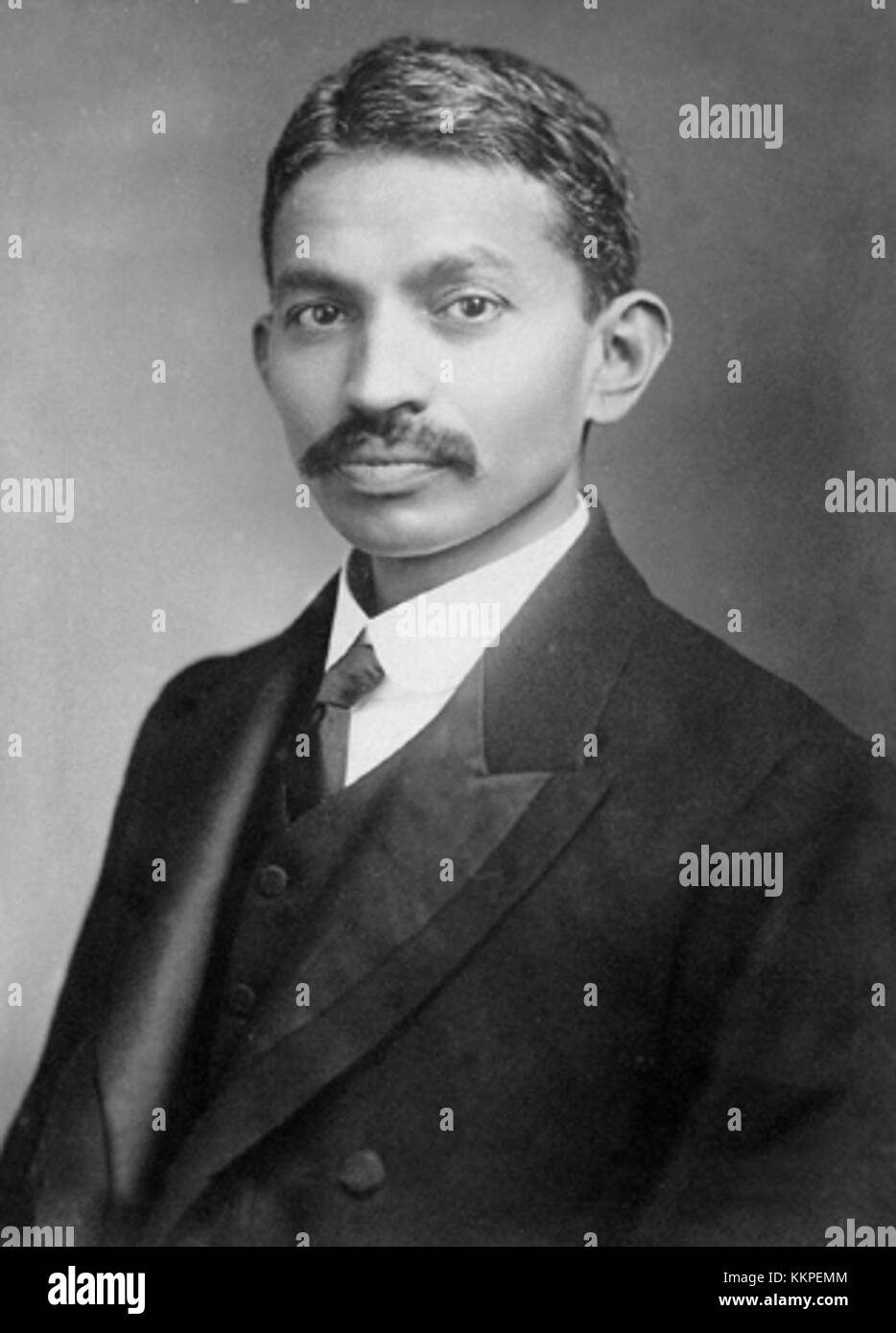A historical image of Mahatma Gandhi in London in 1906, symbolizing his ...