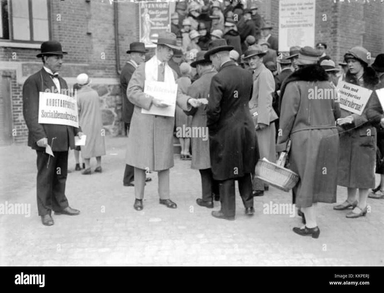 A historical image from 1928 showing a polling station in Goteborg ...