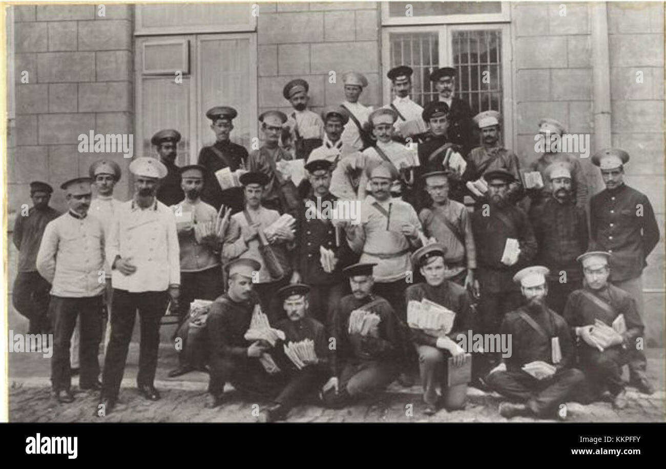 The image shows postal workers in Baku, Azerbaijan. These workers were ...