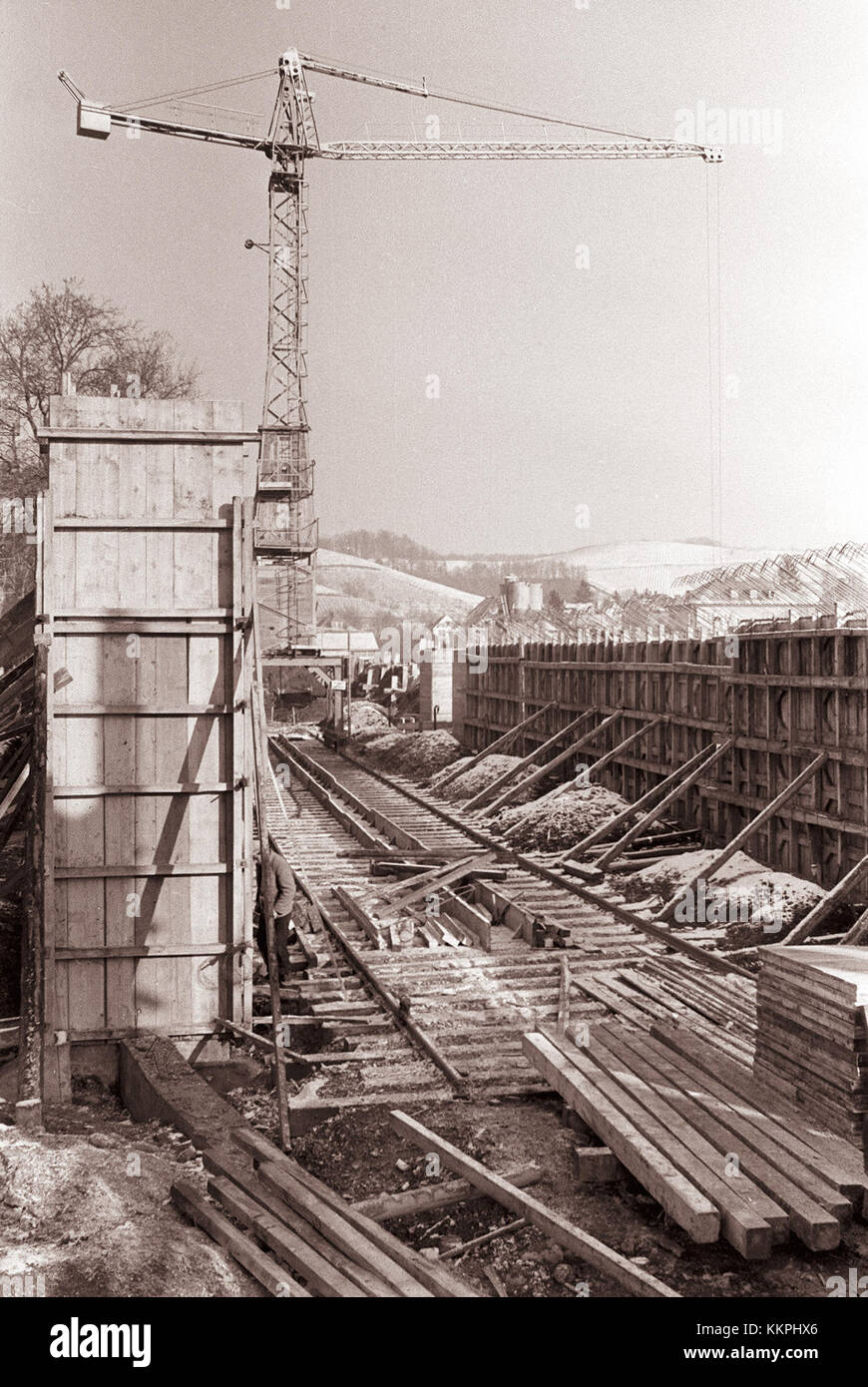 This photograph captures the construction of a modern grandstand at the ...