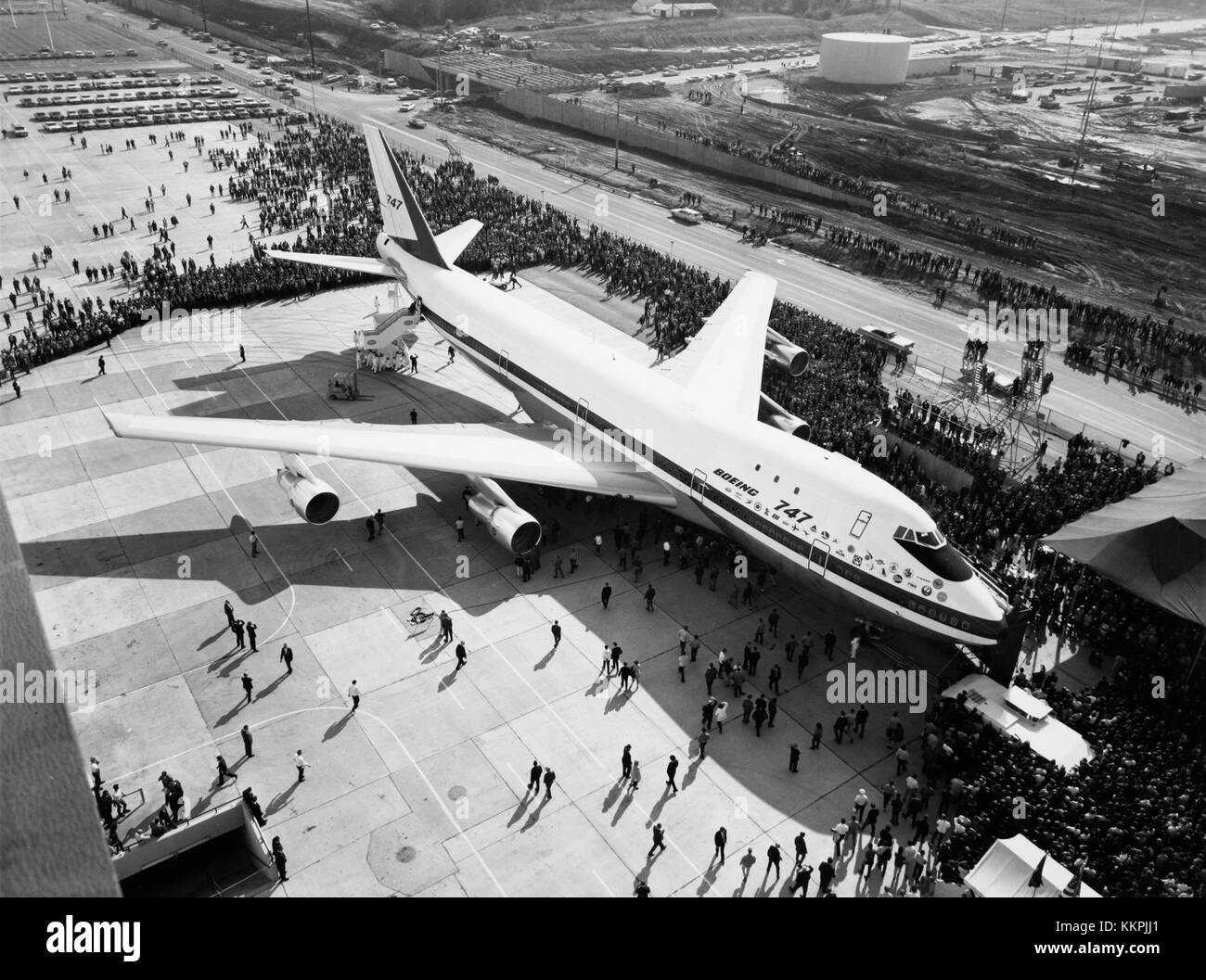 The Boeing 747, a jumbo jet, is shown during its rollout. The 747 ...