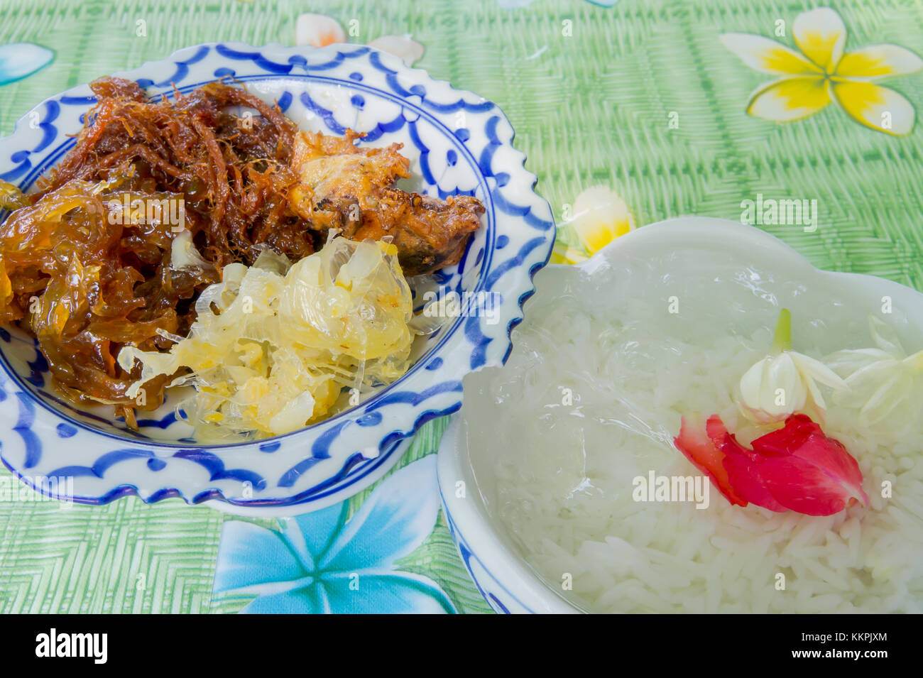 Rice in ice water and side dishes Stock Photo - Alamy