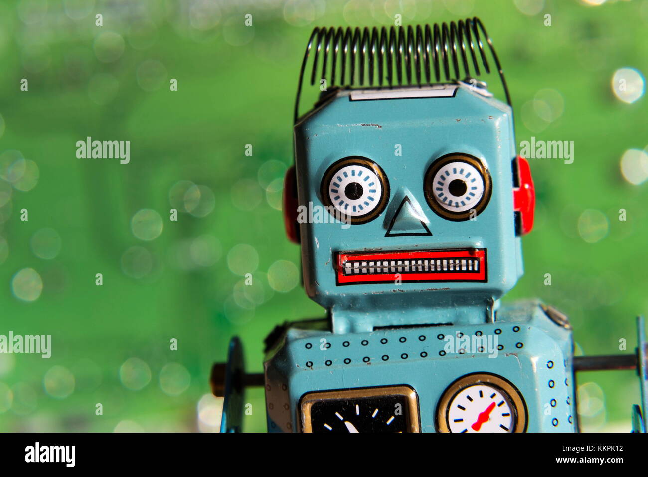 Vintage tin toy robot with computer board, artificial intelligence ...